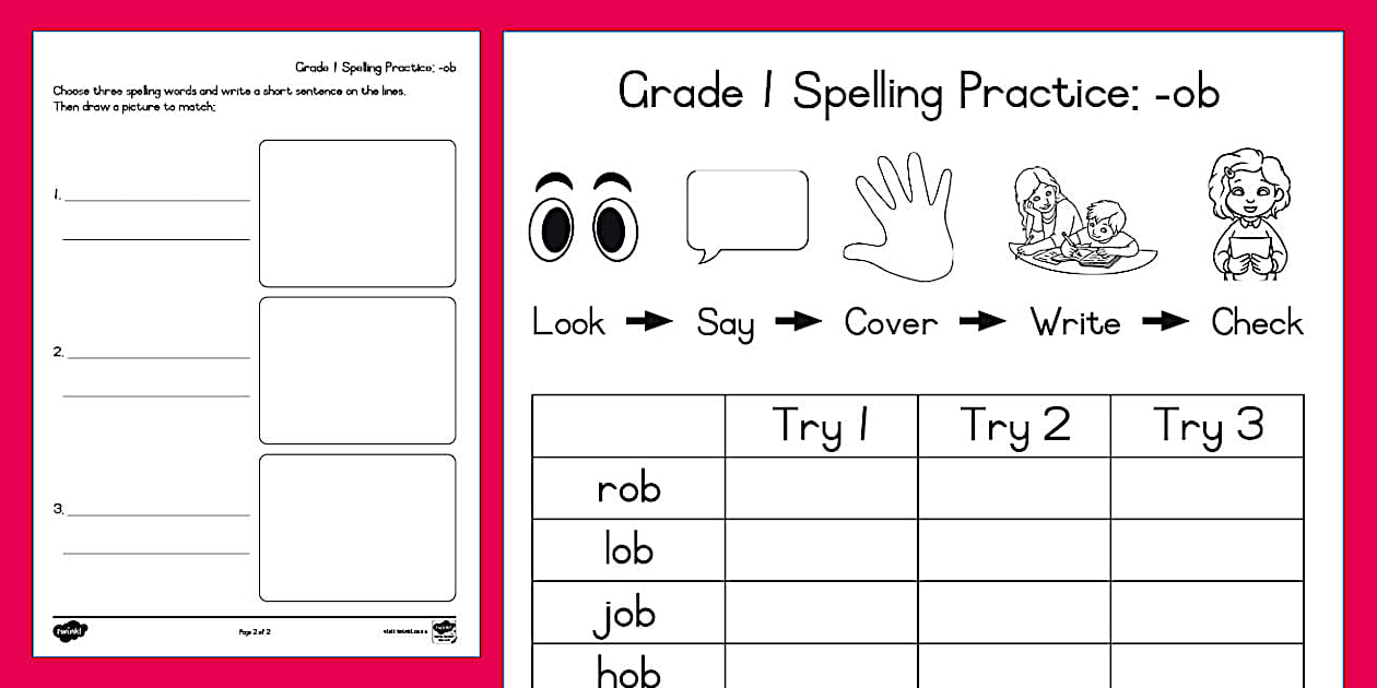 Grade 1 -ob Phonics Spelling Practice Sheets (teacher made)