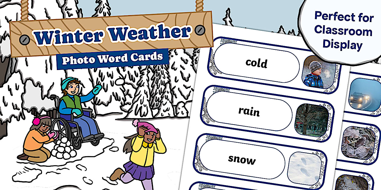 Winter Weather Photo Word Cards - KS1 - Twinkl