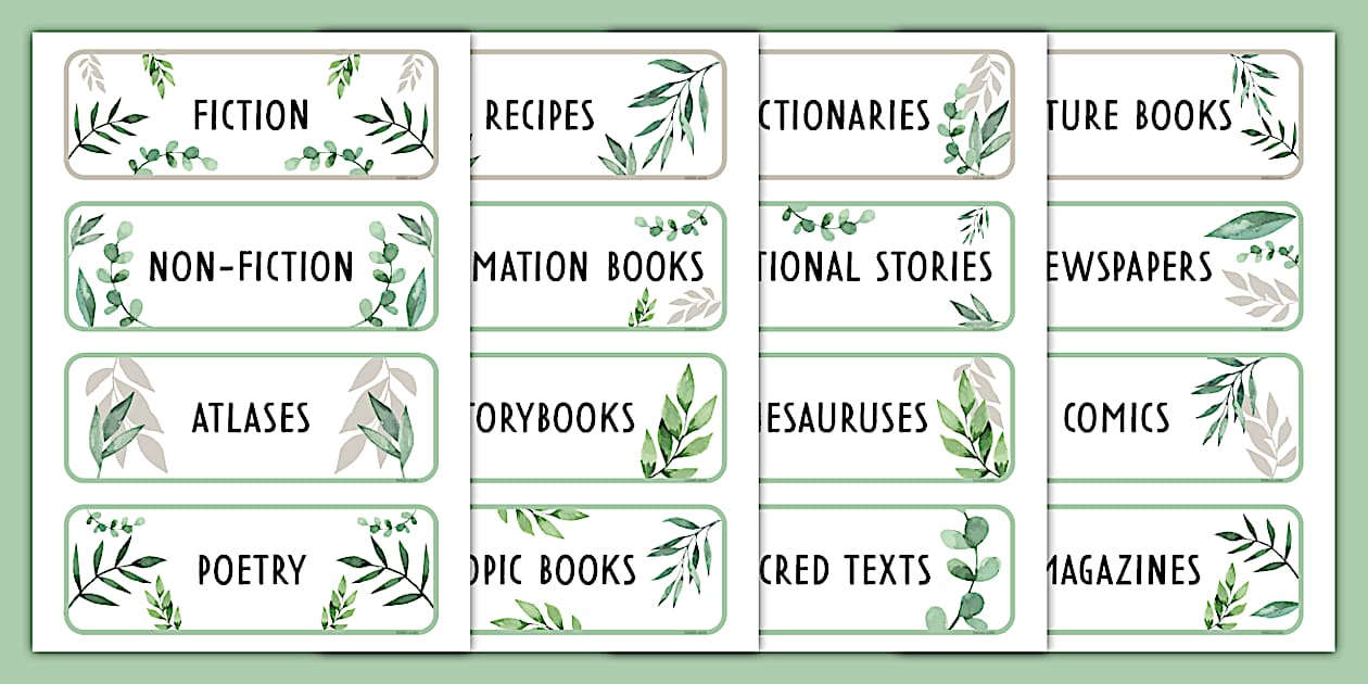 Muted Botanical-Themed Library Labels (teacher made)