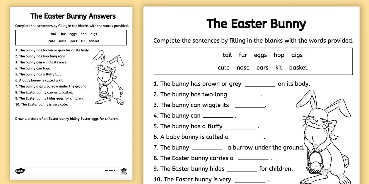「イースターバニー」 英語の穴埋めプリント The Easter Bunny- Fill in the Blanks English Activity