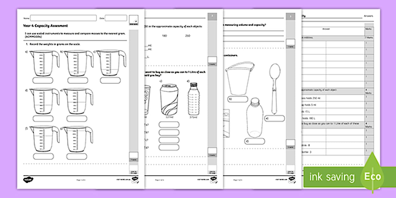 Year 4 Capacity Assessment Sheet (teacher made) - Twinkl