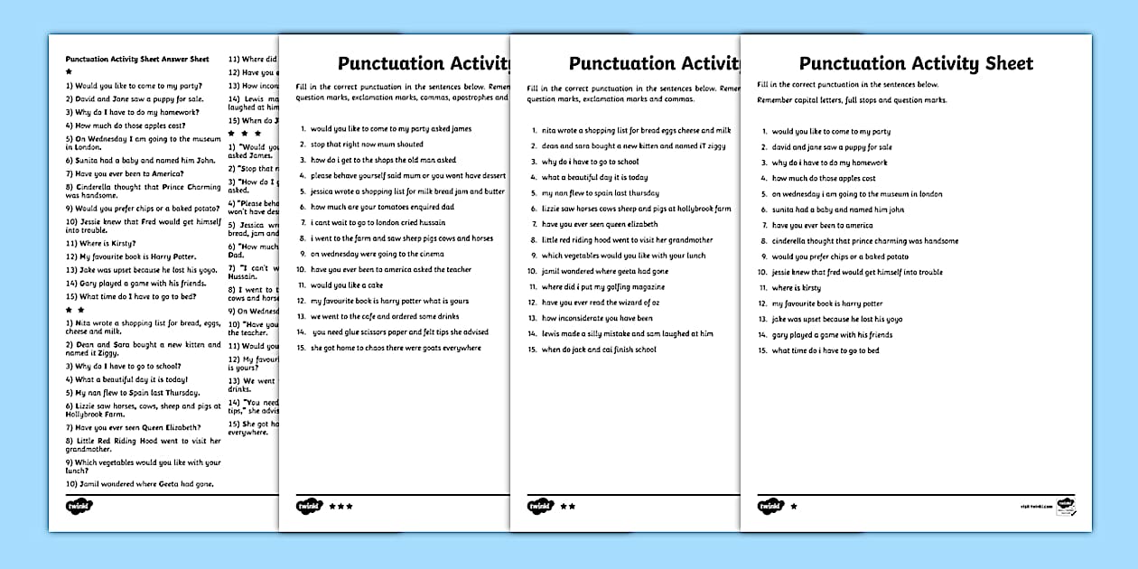 Middle Ability Complete The Sentence Punctuation Worksheet