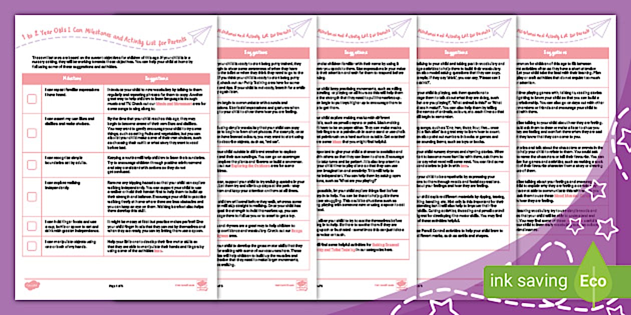 1-2 Year Olds I Can Milestones and Activity List for Parents
