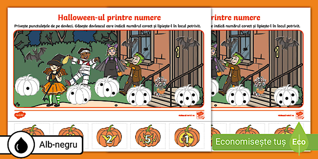 Halloween-ul printre numere Joc de punere în corespondență