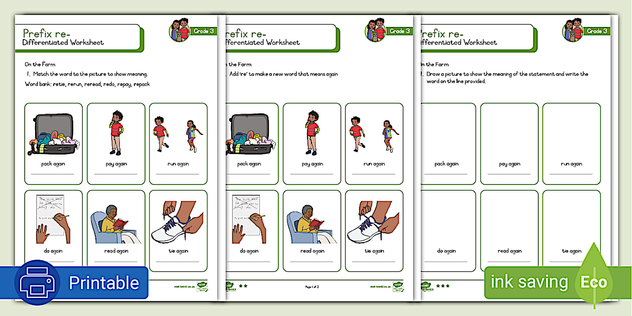 Differentiated Prefix re- Worksheets - Twinkl South Africa