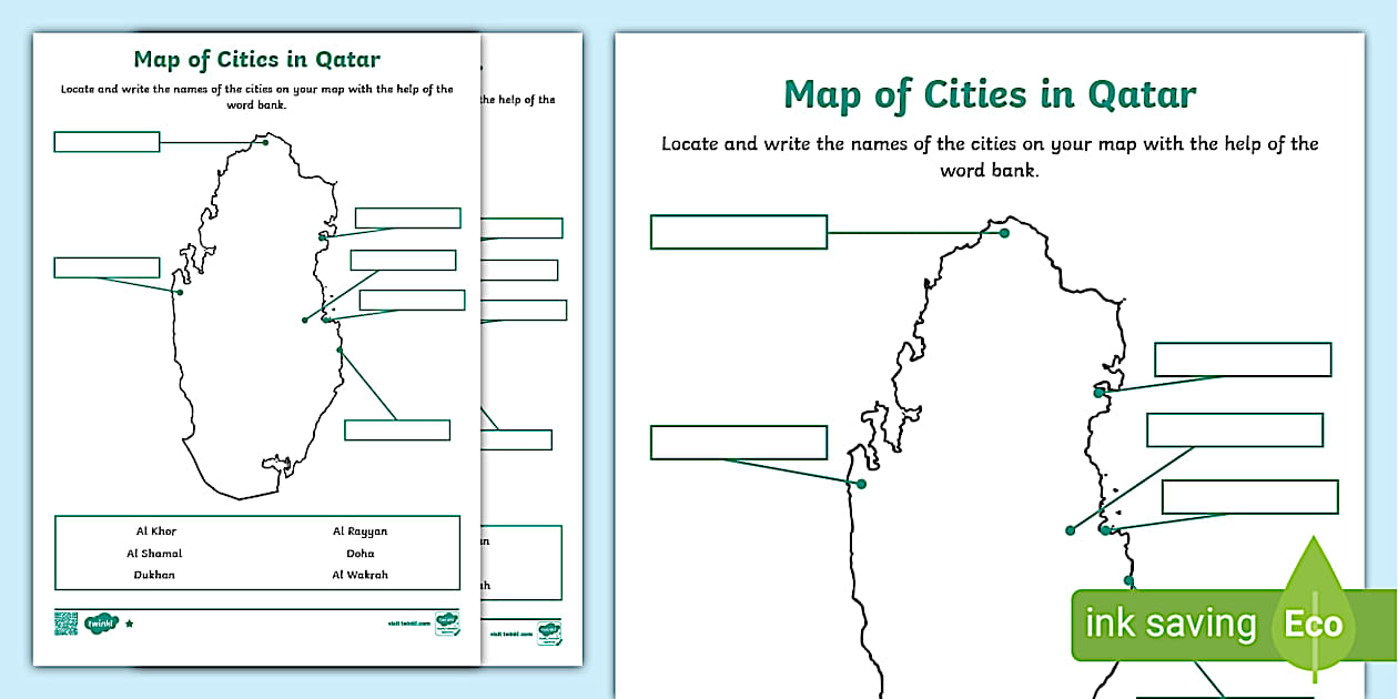 Locating Cities in Qatar Differentiated Worksheets - Twinkl