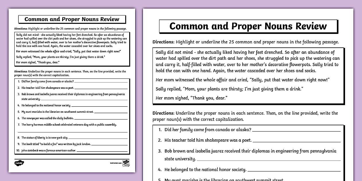 Common and Proper Nouns Review for 6th-8th Grade - Twinkl