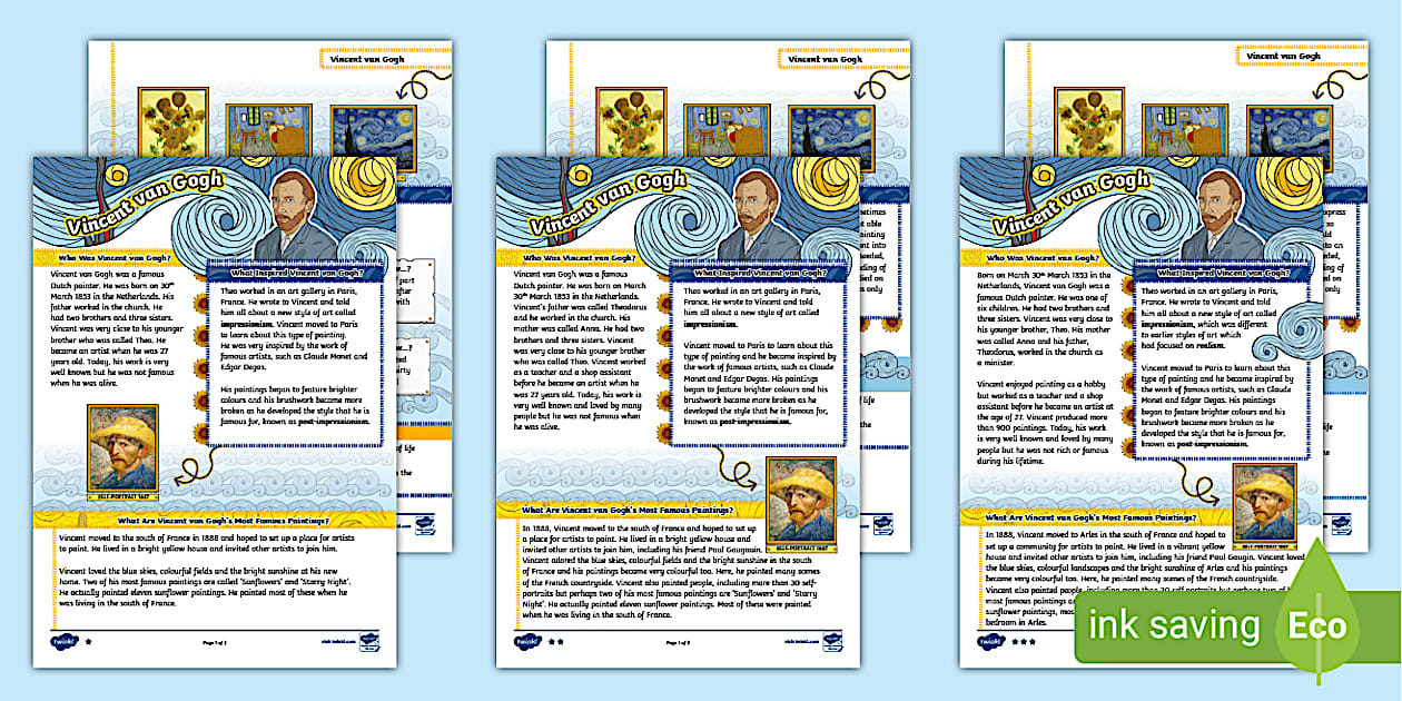 LKS2 Vincent van Gogh Reading Comprehension PDF – KS2