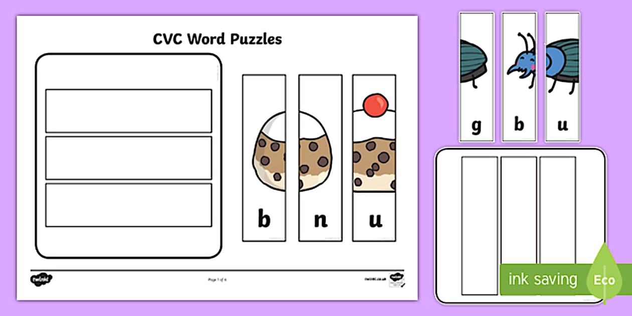 Editable Workstation Pack: CVC (u) Words Puzzles Activity Pack
