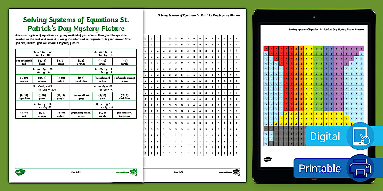 8th Grade St Patrick's Day Equations Worksheet | Twinkl USA