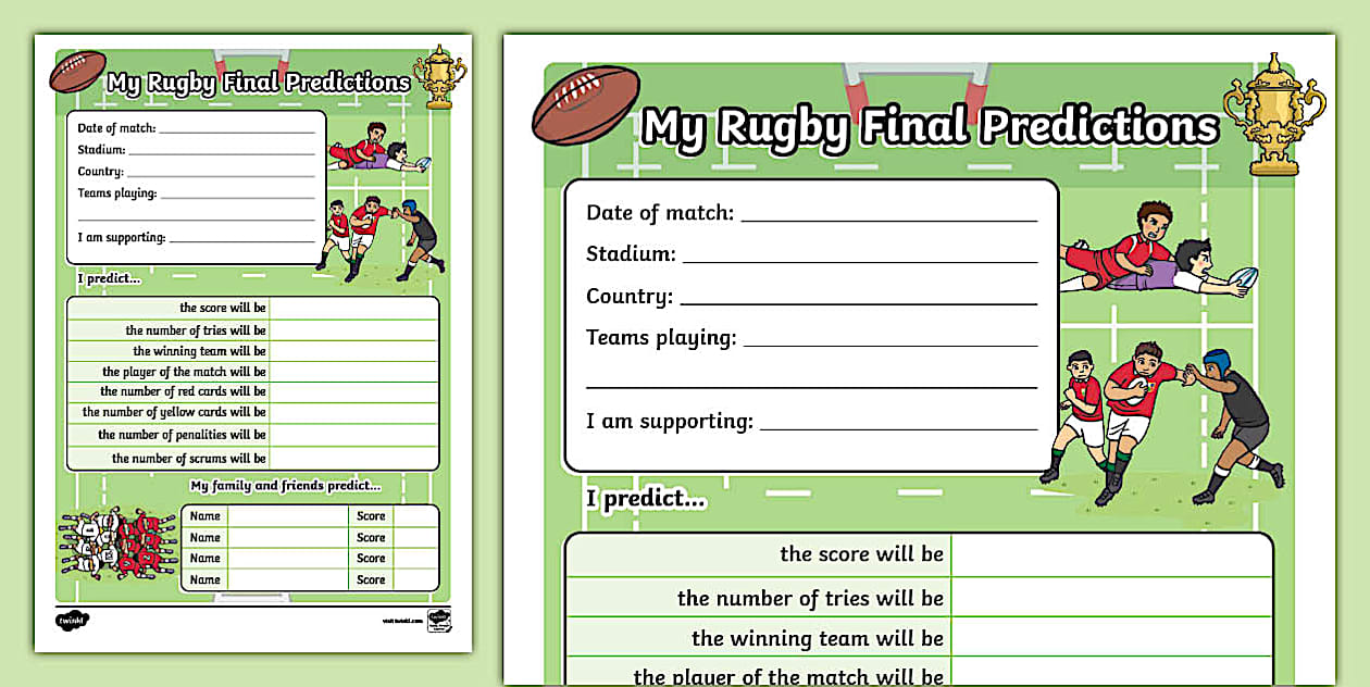 KS1 My Rugby Final Predictions Worksheet - Twinkl