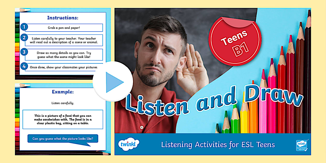Listen and Draw PPT Game [Teens, B1] (teacher made) - Twinkl
