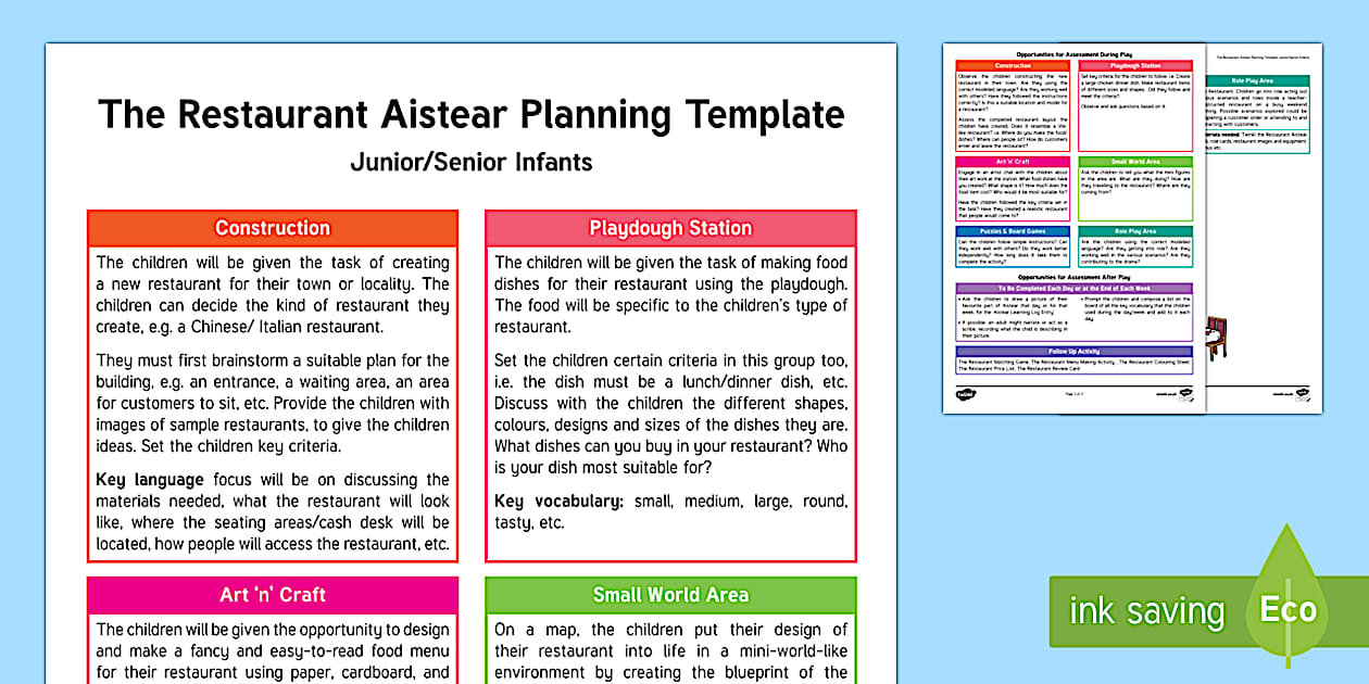 Editable The Restaurant Aistear Planning Overview - Twinkl