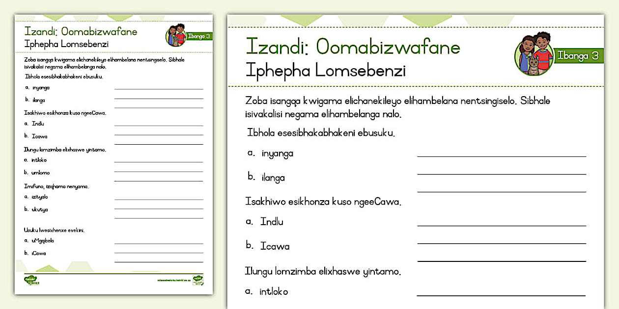 Ibanga 3 Izandi: Oomabizwafane Iphepha Lomsebenzi - Twinkl