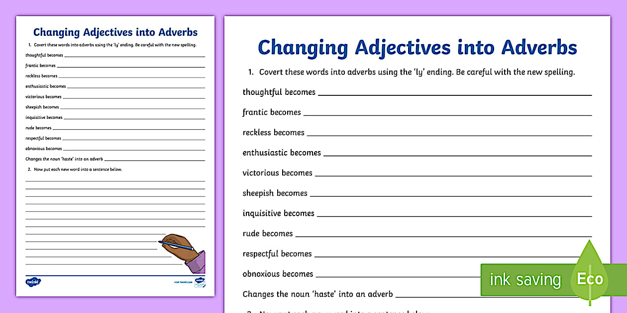 Black and White Changing Adjectives into Adverbs Spelling Activity
