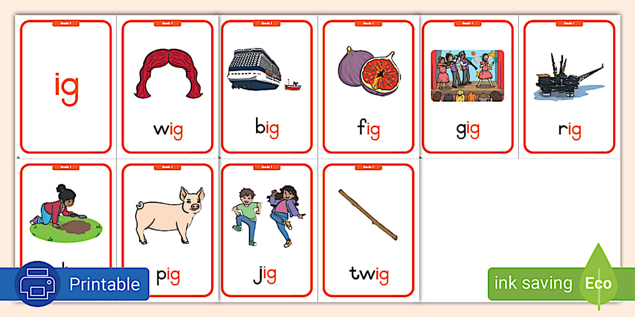 Grade 1 Phonics: -ig Flashcards