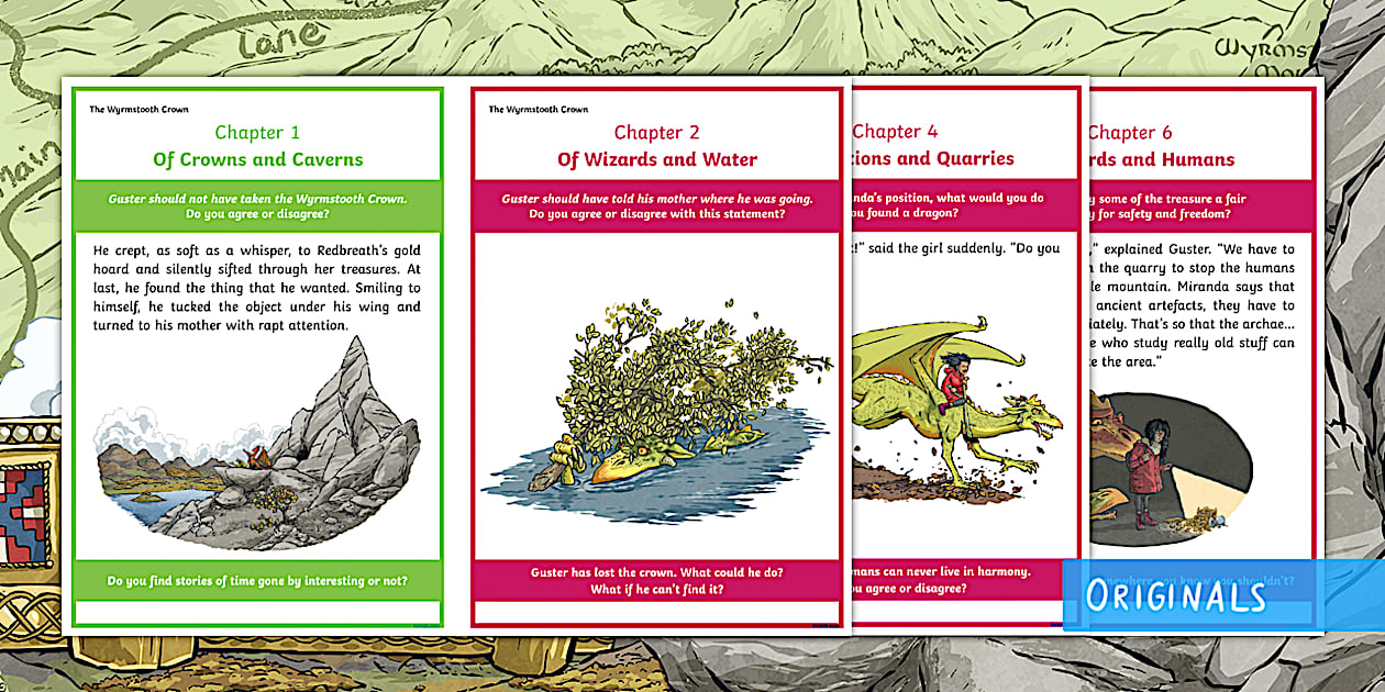 KS2 Fantasy Dragon Adventure Story 'The Wyrmstooth Crown' Discussion Cards