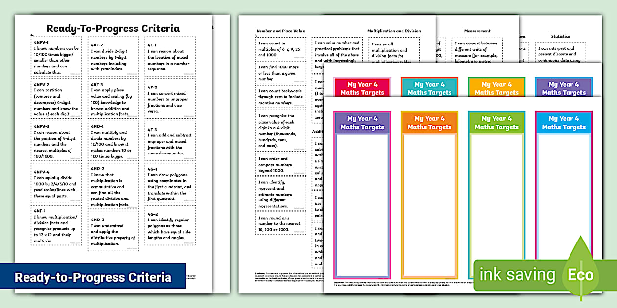2014 National Curriculum Year 4 Maths Target Bookmarks
