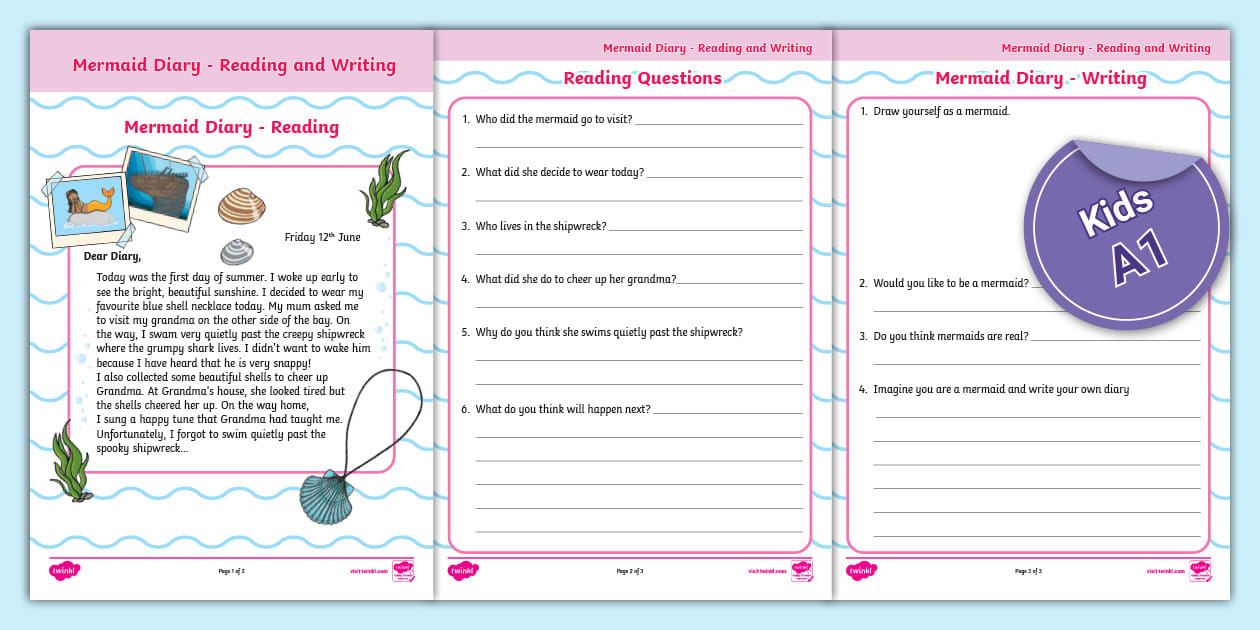 Mermaid Diary - ESL Beginner Reading and Writing - Twinkl