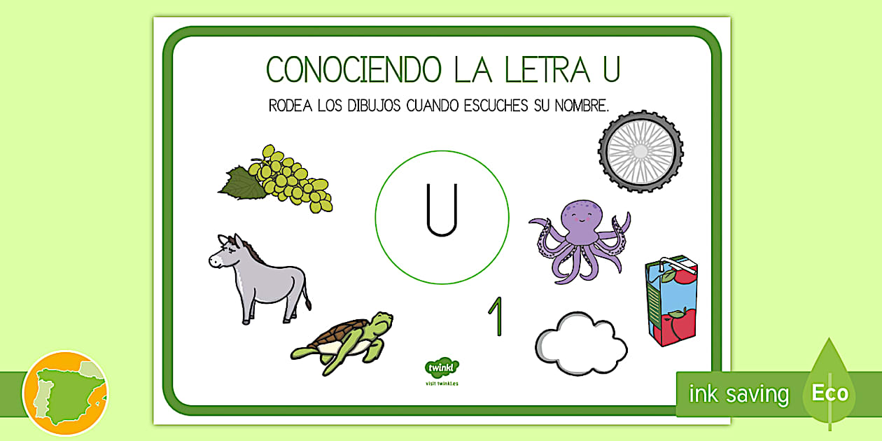 Ficha de lecto: Las vocales - Conociendo la U - Twinkl