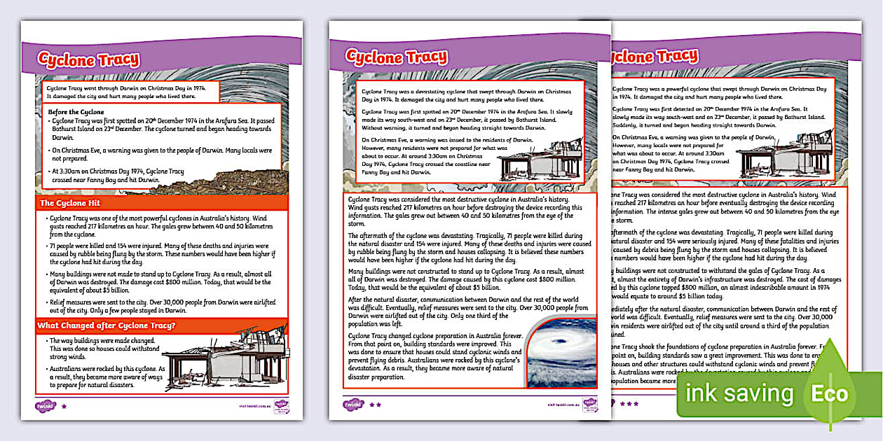Cyclone Tracy Differentiated Fact Files (teacher made)
