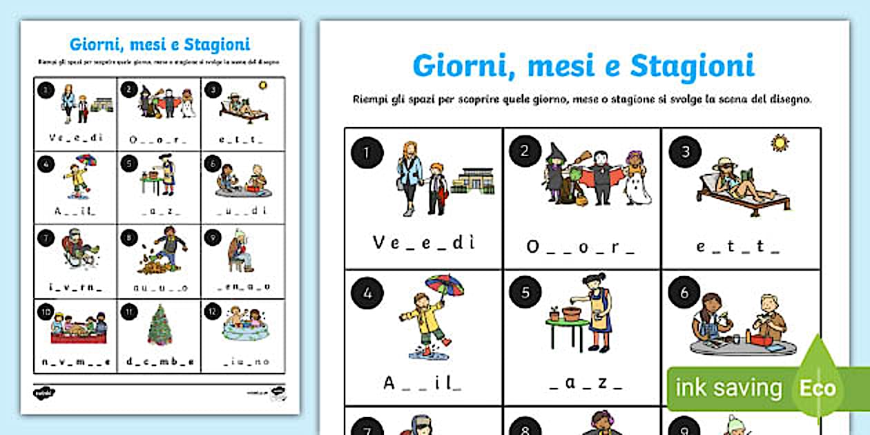 Giorni Mesi e Stagioni lettere Mancanti - Twinkl