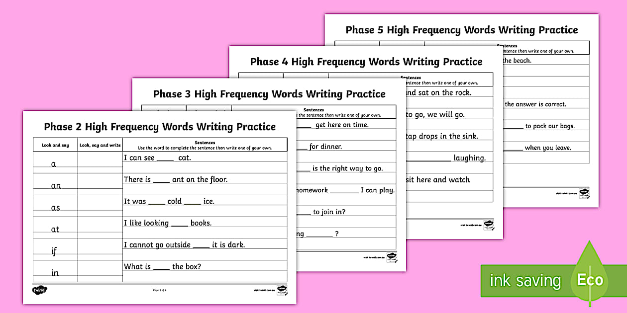 NSW Phase 2 to 5 High Frequency Words Writing Practice Worksheets