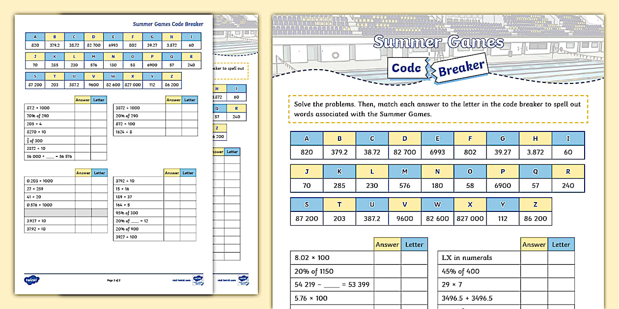 👉 Year 6 Summer Games Code Breaker Activity Sheet