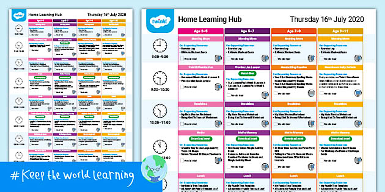 Home Learning Hub Daily Plan Thursday 16th July - Twinkl