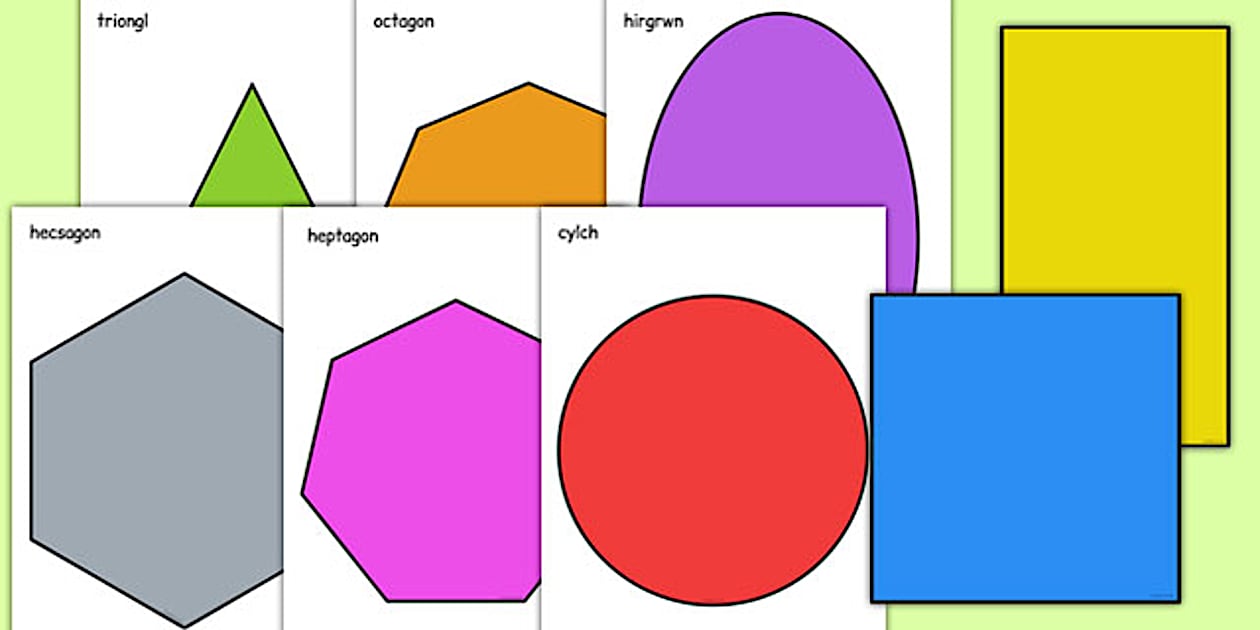 Black and White 2D Shape A4 Cut Outs Welsh - Twinkl