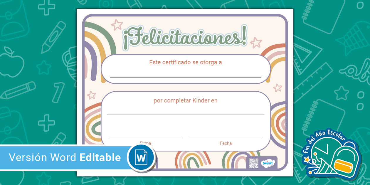 Kínder Pre escolar Diplomas Graduación - Twinkl