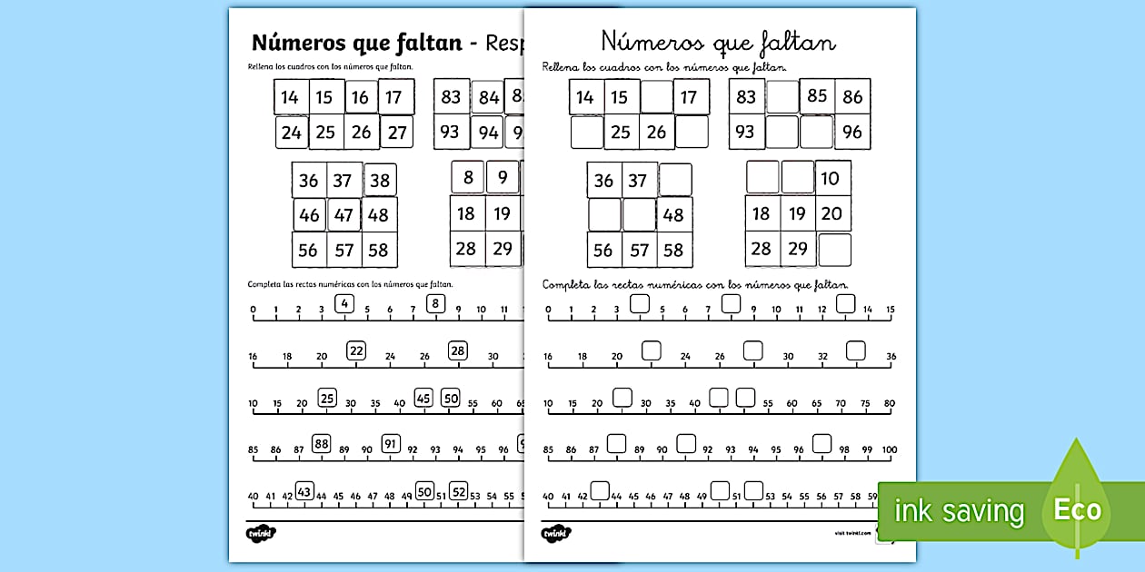 Ficha de actividad: Números que faltan - Twinkl