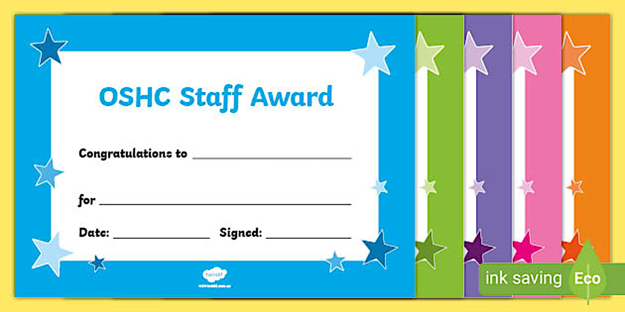 Editable OSHC Staff Award Certificate (teacher made)