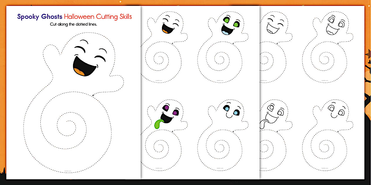 Spooky Ghosts Halloween Cutting Practice Worksheets | Twinkl
