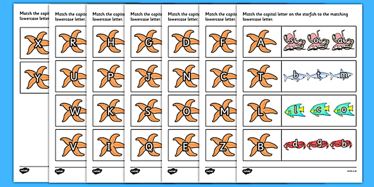 Under the Sea Themed Capital Letter Matching Worksheet - match