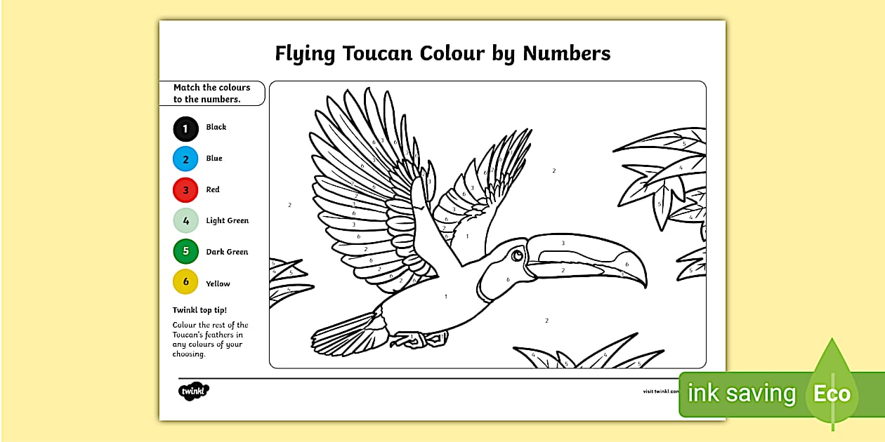 Flying Toucan Colour by Number | Twinkl Colour by Number