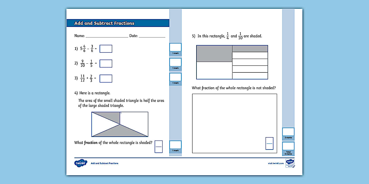 👉 Adding And Subtracting Fractions Sats Questions Year 6