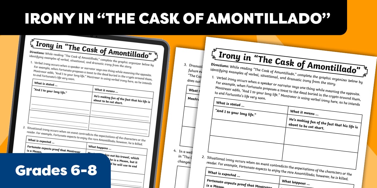 The Cask of Amontillado Irony Worksheet for 6th-8th Grade