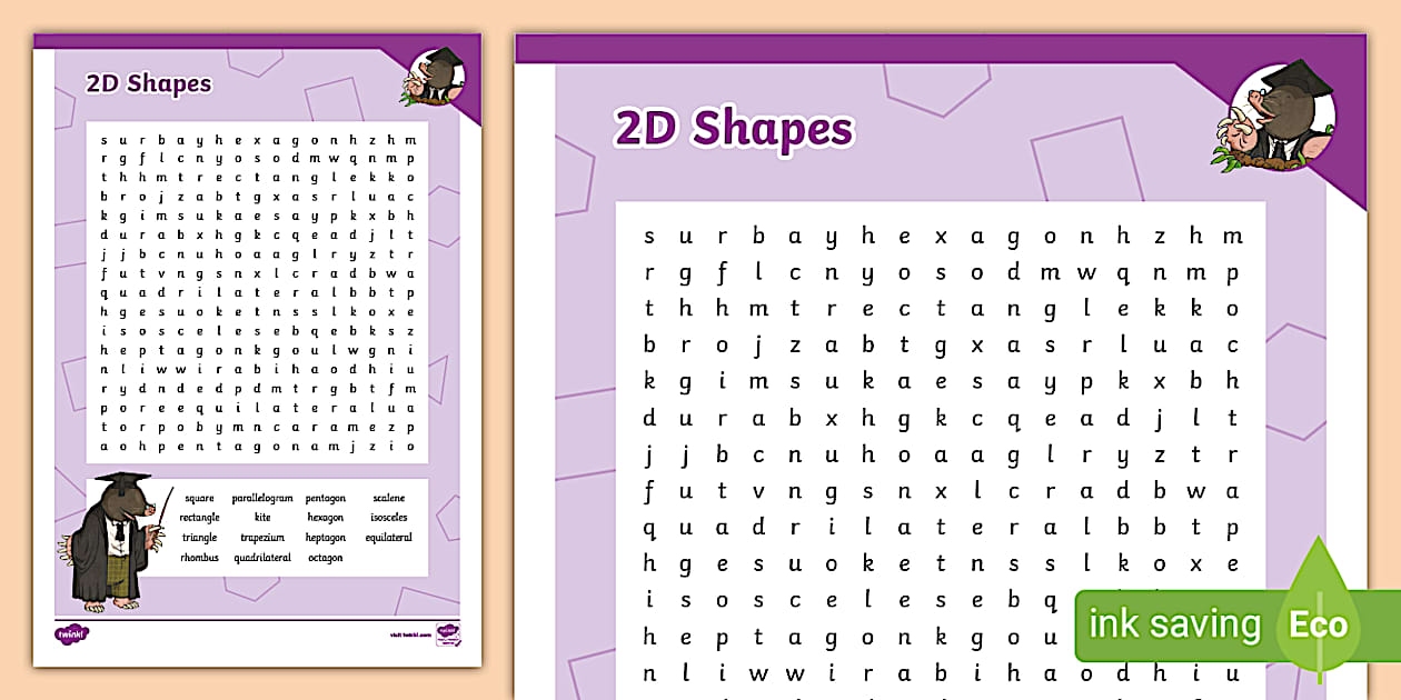 2D Shape Wordsearch (teacher made) - Twinkl