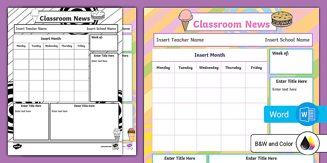 Editable Ice Cream Theme Newsletter (teacher made) - Twinkl