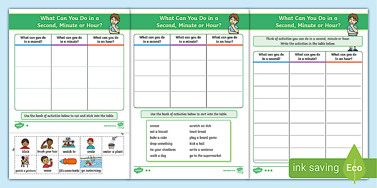 What Can You Do in a Second, Minute, Hour Time Activity Sheet