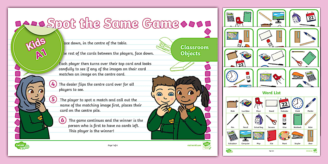 ESL Spot the Same Classroom Objects Game [Kids, A1] - Twinkl