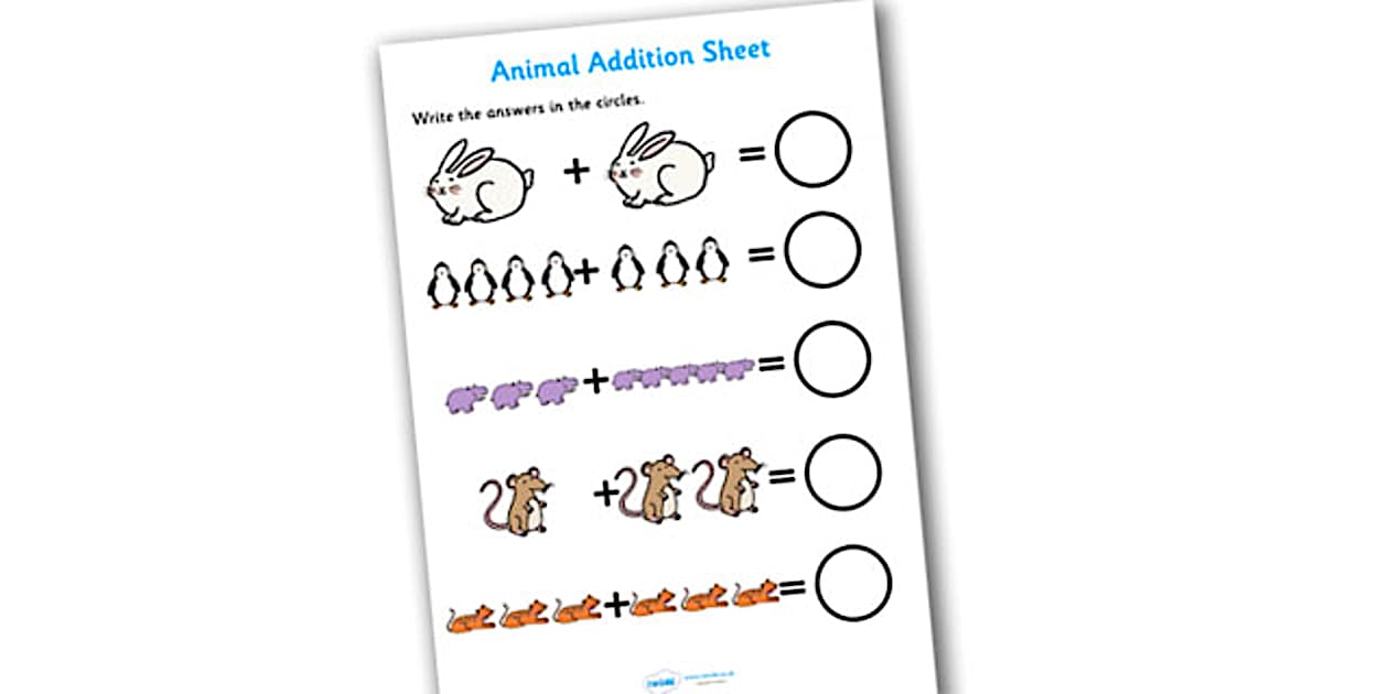 Animal Themed Addition Sheet - Twinkl
