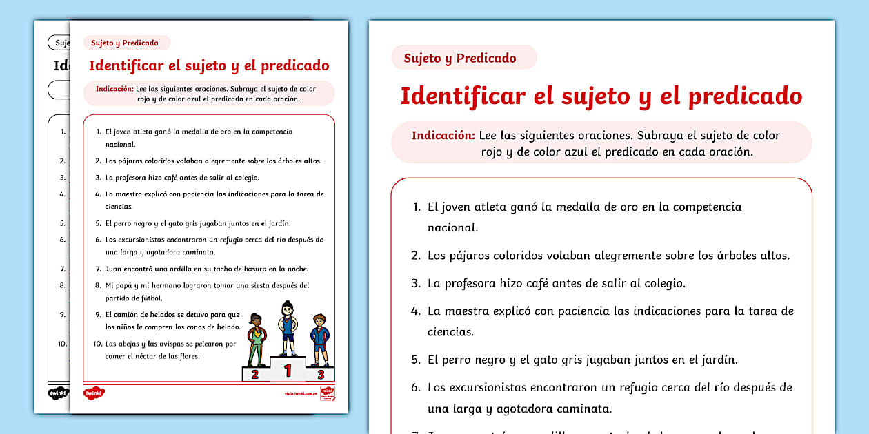 Ficha de actividad: Sujeto y predicado para tercer grado