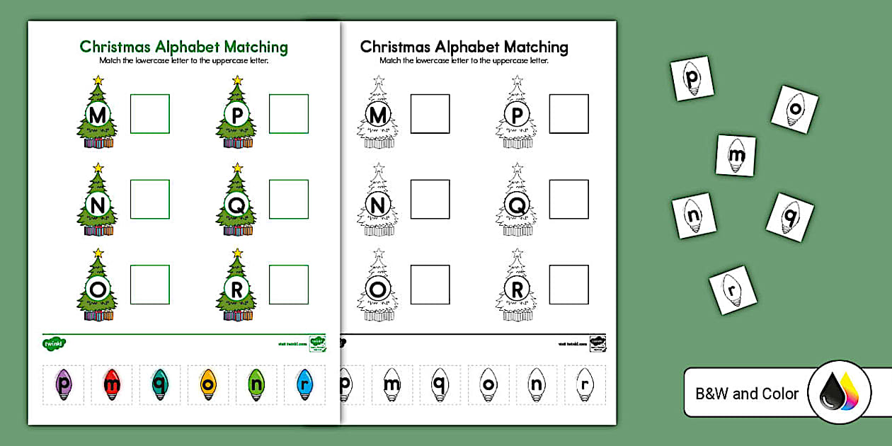 Christmas Alphabet Matching Activity Worksheet: Letters M-R
