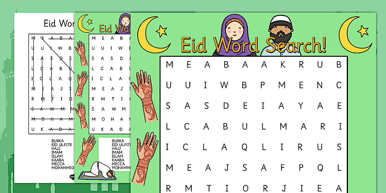 Black and White Eid Word Search (teacher made) - Twinkl