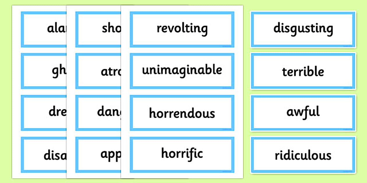 Cursive Evaluative Adjective Word Cards Negative - Twinkl