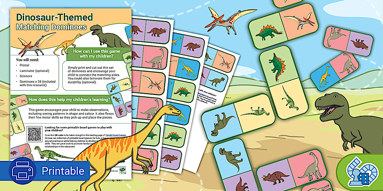 Dinosaurs Dominoes Colour Matching Game - Dinosaur Activities