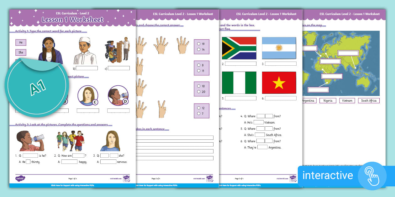 FREE! - ESL Curriculum Level 2, Lesson 1 Interactive PDF Worksheet