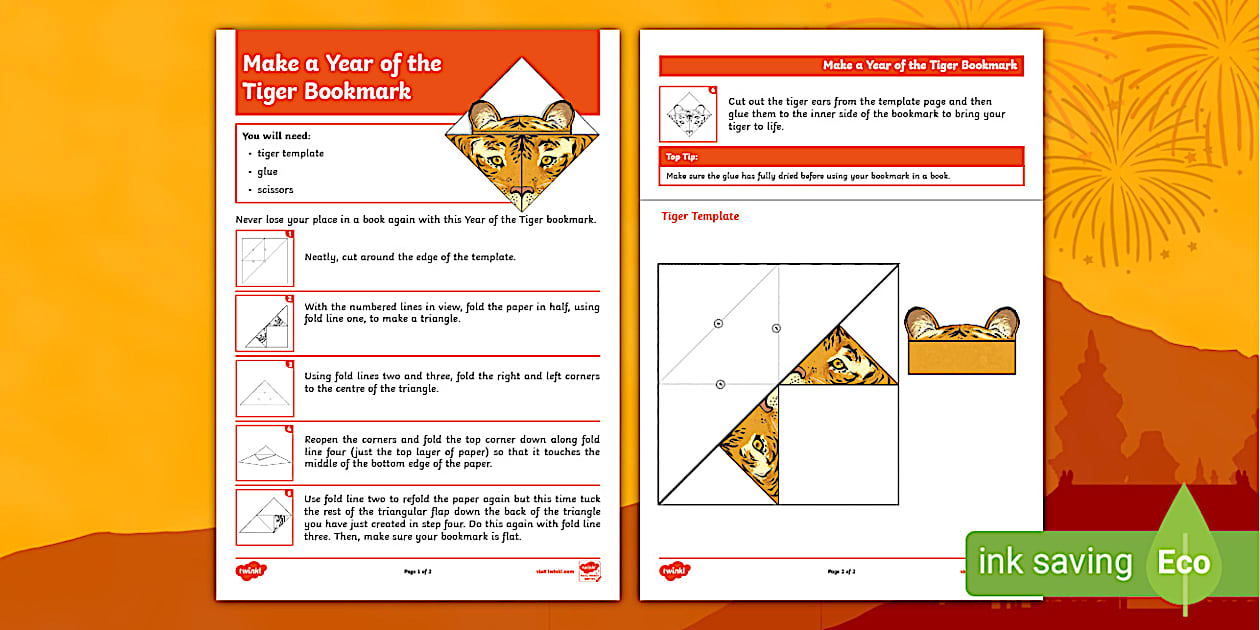 Year of the Tiger Bookmark Paper Craft Activity - Twinkl